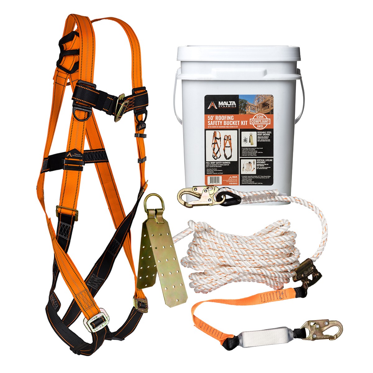 50' Roofer's Safety Bucket Kit | Fall Protection for Roofing – Malta ...